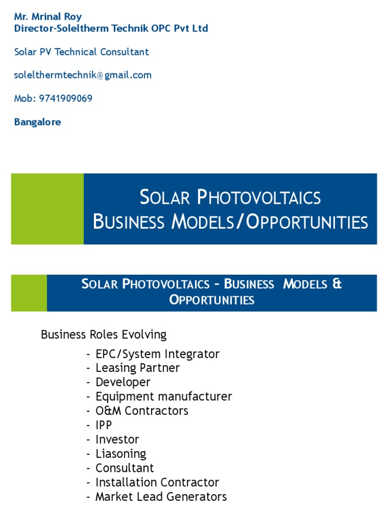 Solar Photovoltaics - Business Opportunities | PDF | Net Present Value ...