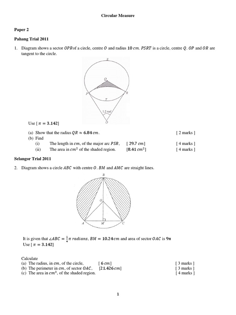 Circular Measure Enrichment Paper 2 Trials 2011 | PDF | Geometric ...