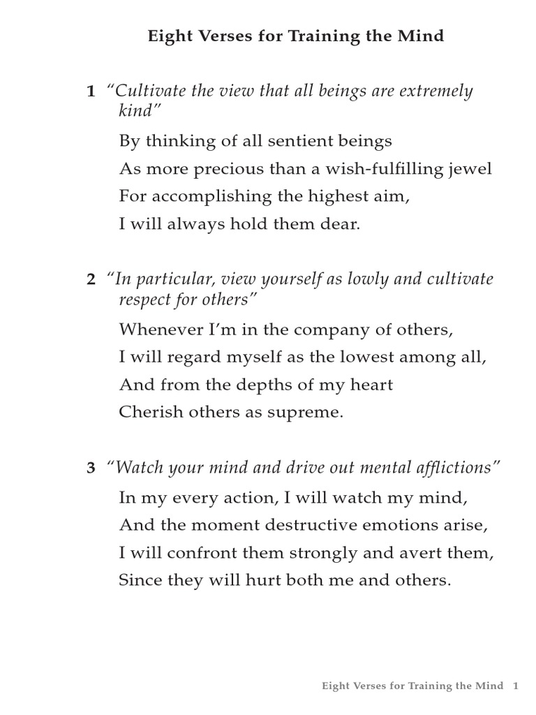 Eight Verses For Training The Mind | PDF