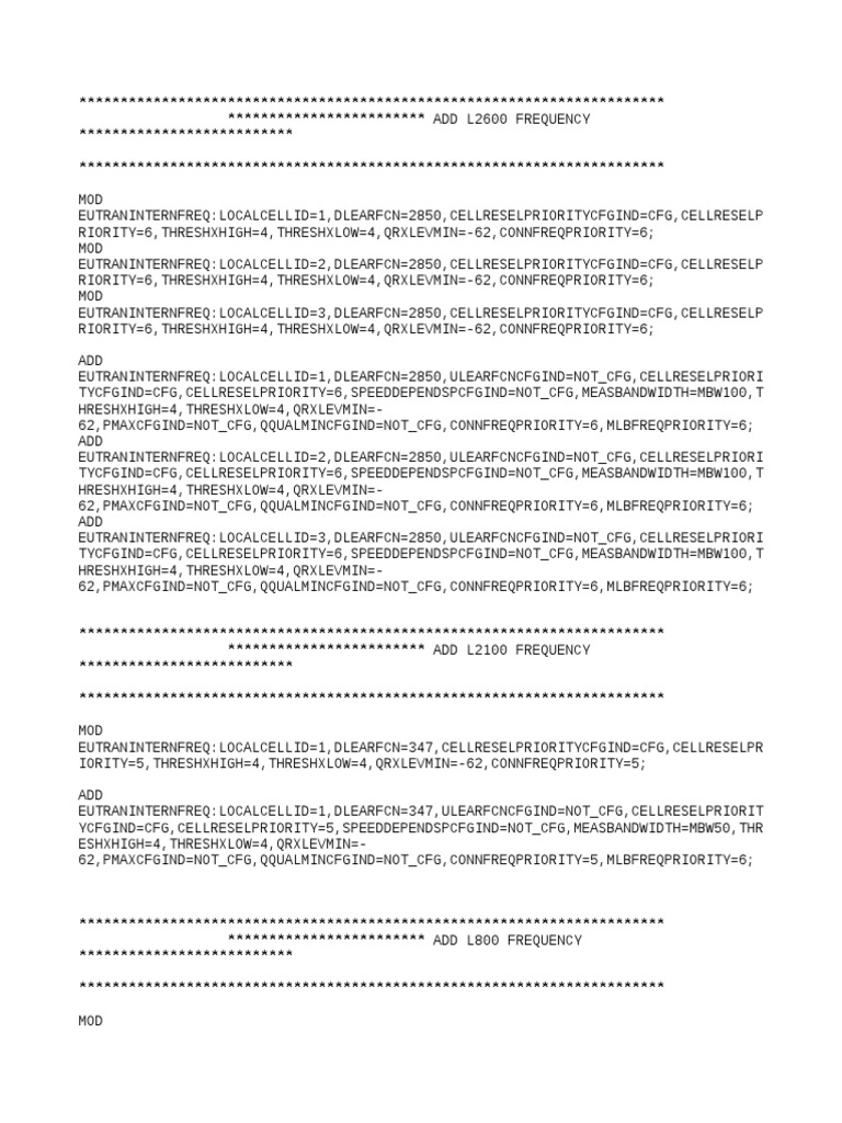 MML Commands To Add LTE Freq | PDF
