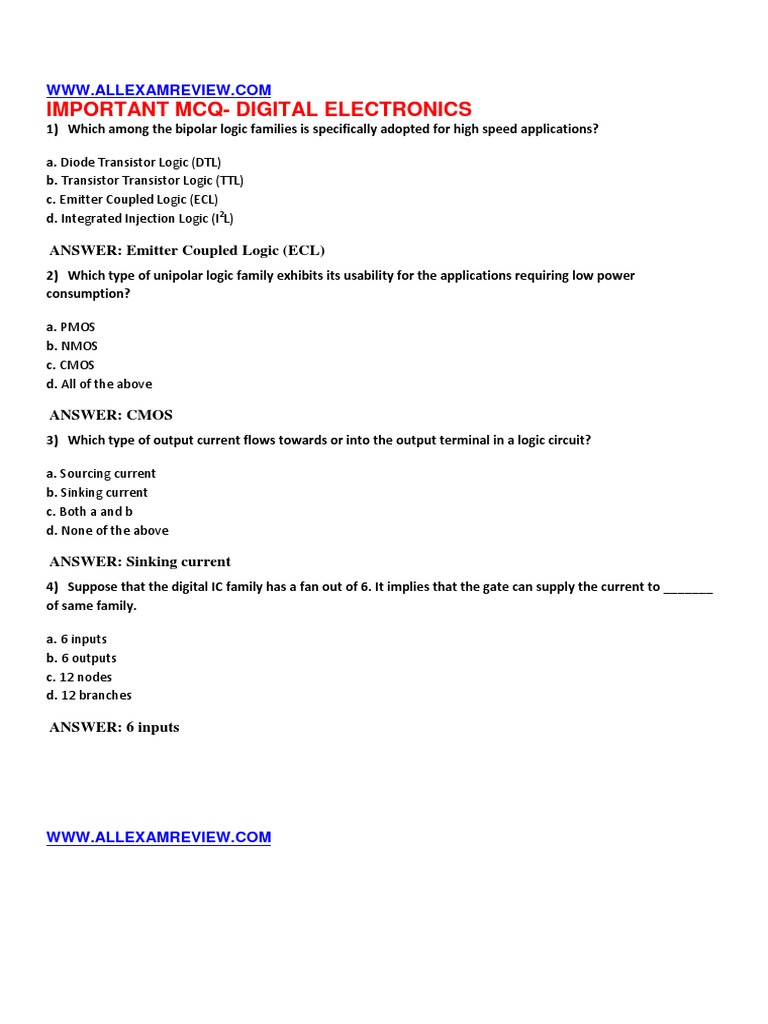 Digital Electronics MCQs Guide | PDF | Cmos | Logic Gate