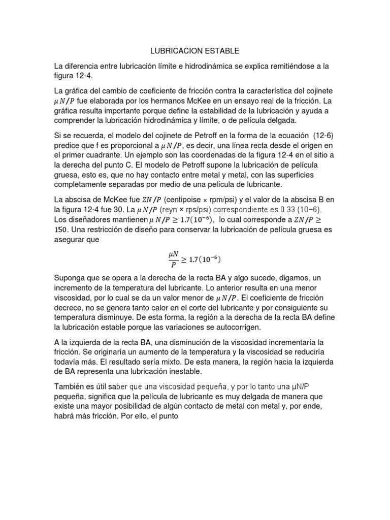 Lubricación Estable: Límite vs Hidrodinámica | PDF
