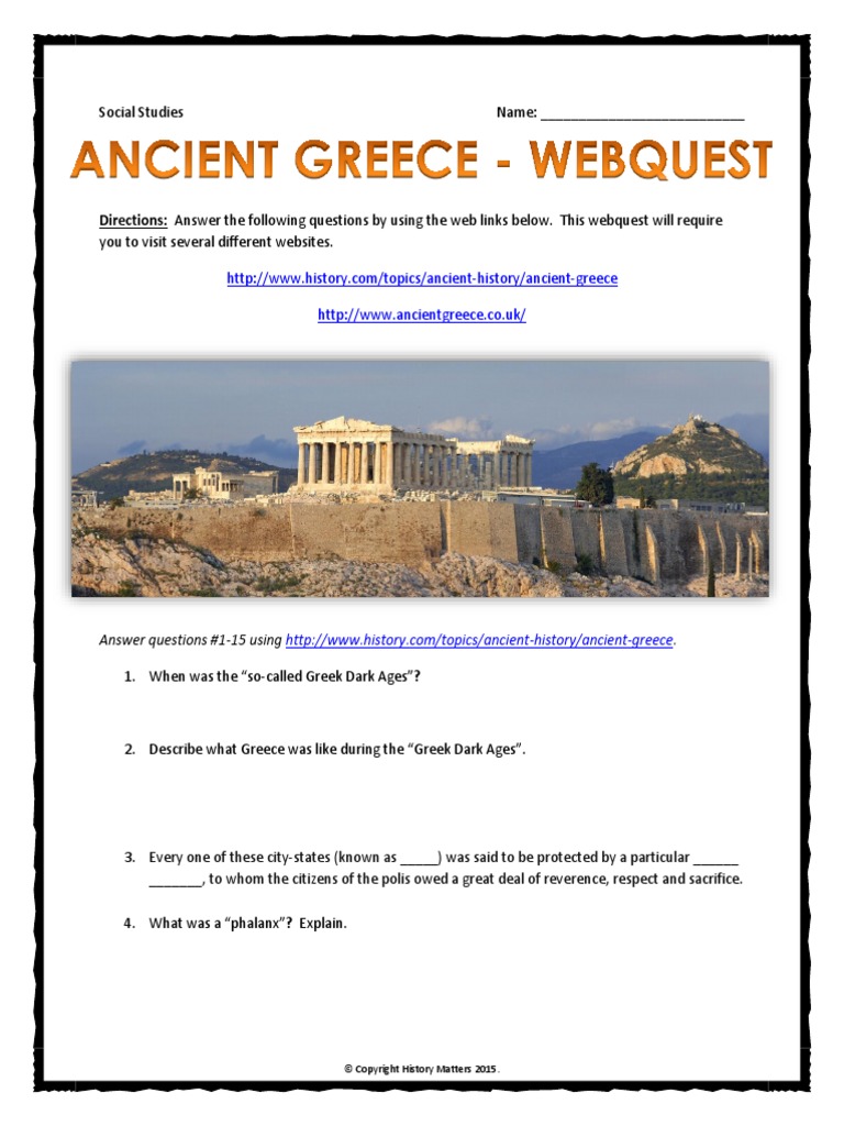 Ancientgreecewebquestwithkey 31 Questionson 2 Websites | PDF | Ancient ...