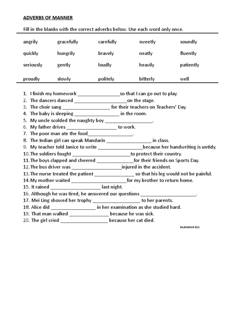 Adverbs of Manner (Exercise) | PDF | Foreign Language Studies
