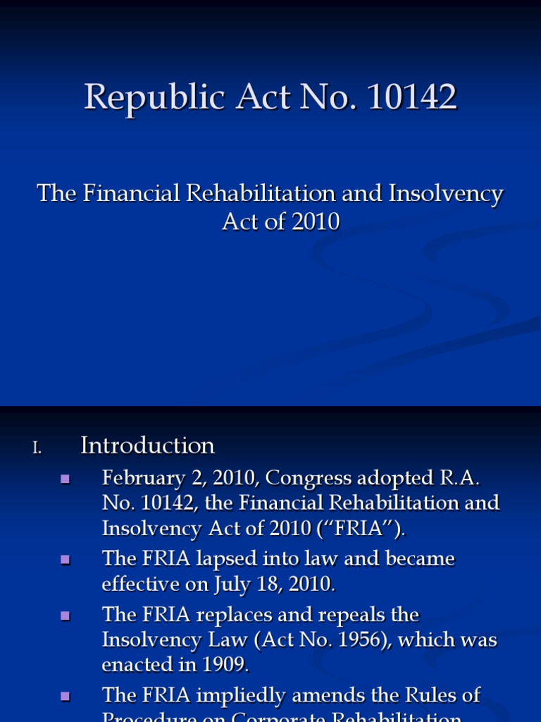 Outline RA 10142 | PDF | Bankruptcy | United Kingdom Insolvency Law