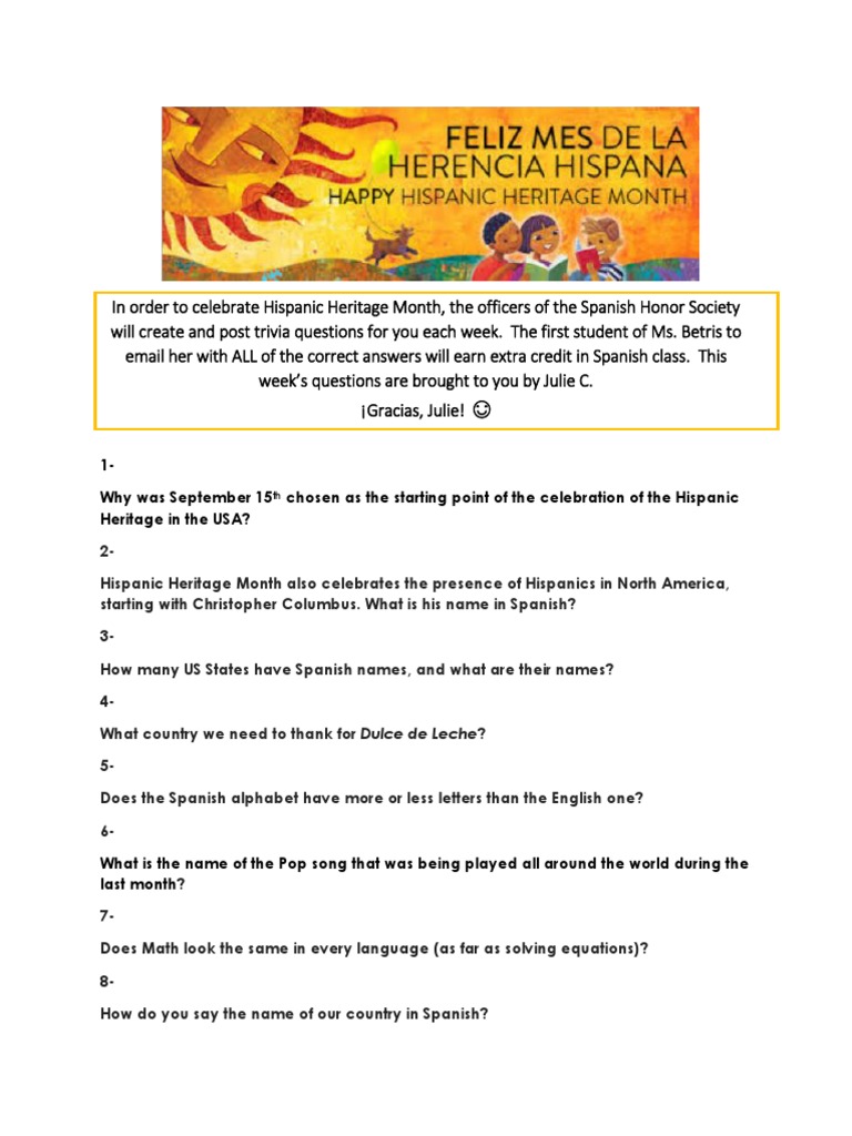 Hispanic Heritage Month Trivia Quiz | PDF