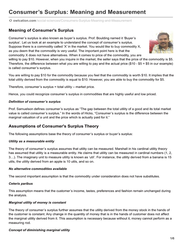 Consumers Surplus Meaning and Measurement | PDF | Economic Surplus ...