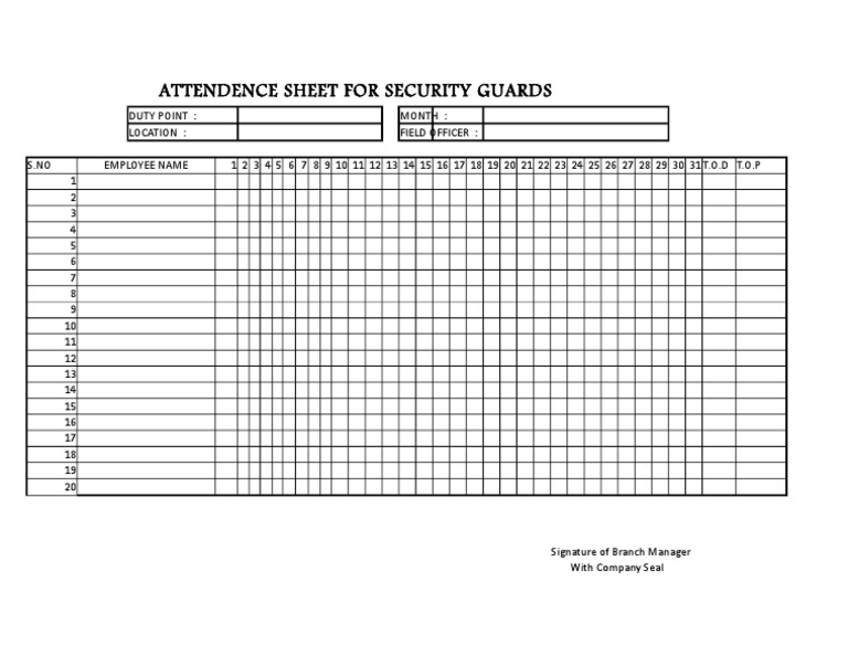 Security Guards Attendance Sheet | PDF