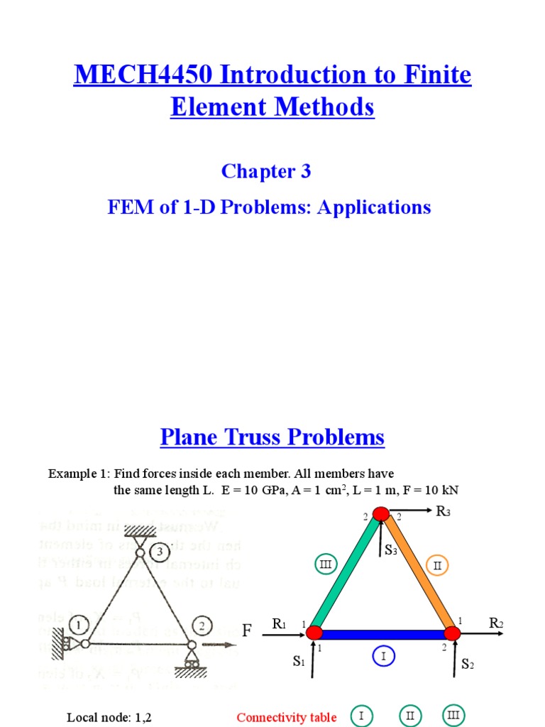 MECH4450 Introduction To Finite Element Methods: FEM of 1-D Problems: Applications | PDF