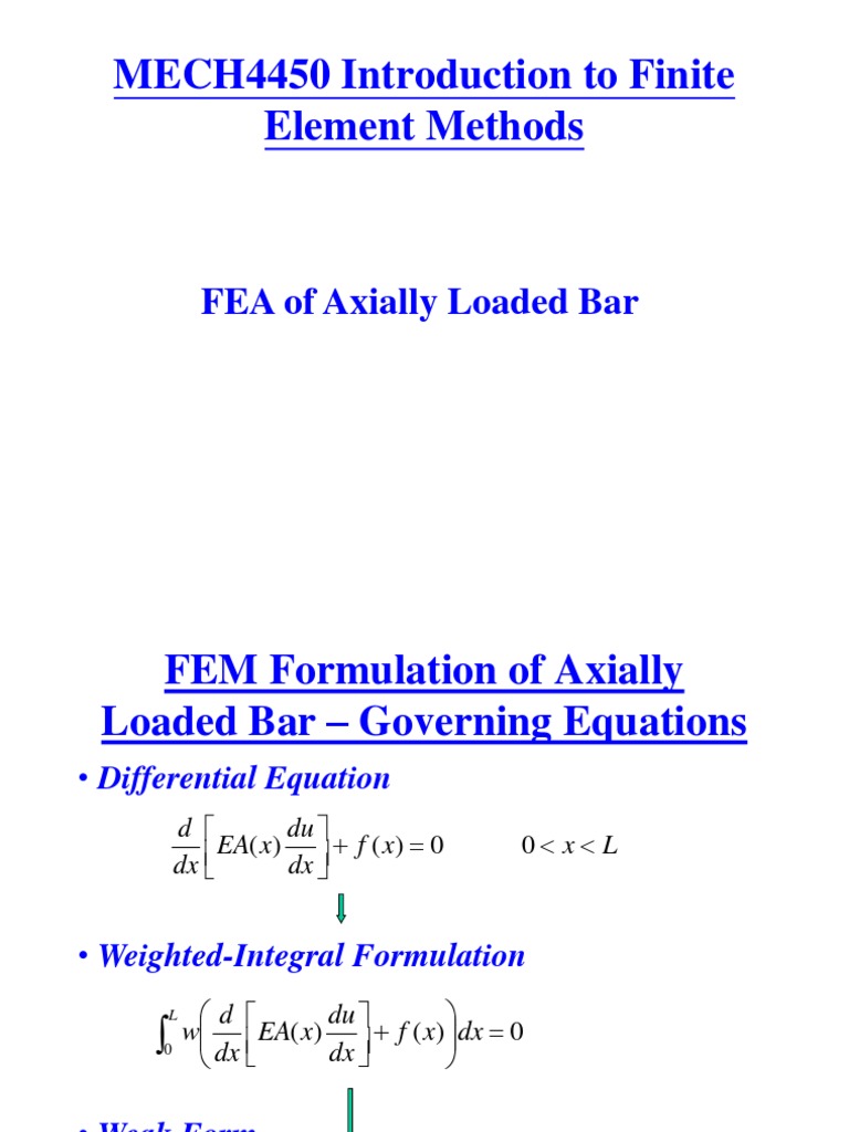 MECH4450 Introduction To Finite Element Methods: FEA of Axially Loaded ...