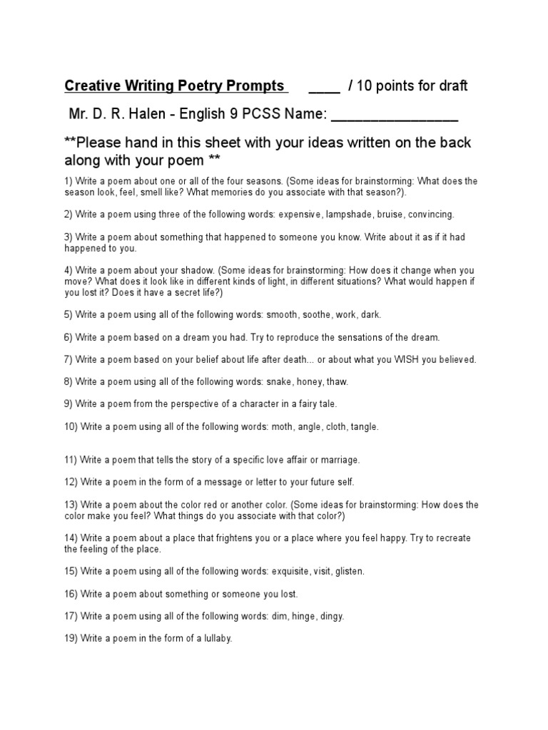 Creative Writing Poetry Prompts | PDF | Poetry
