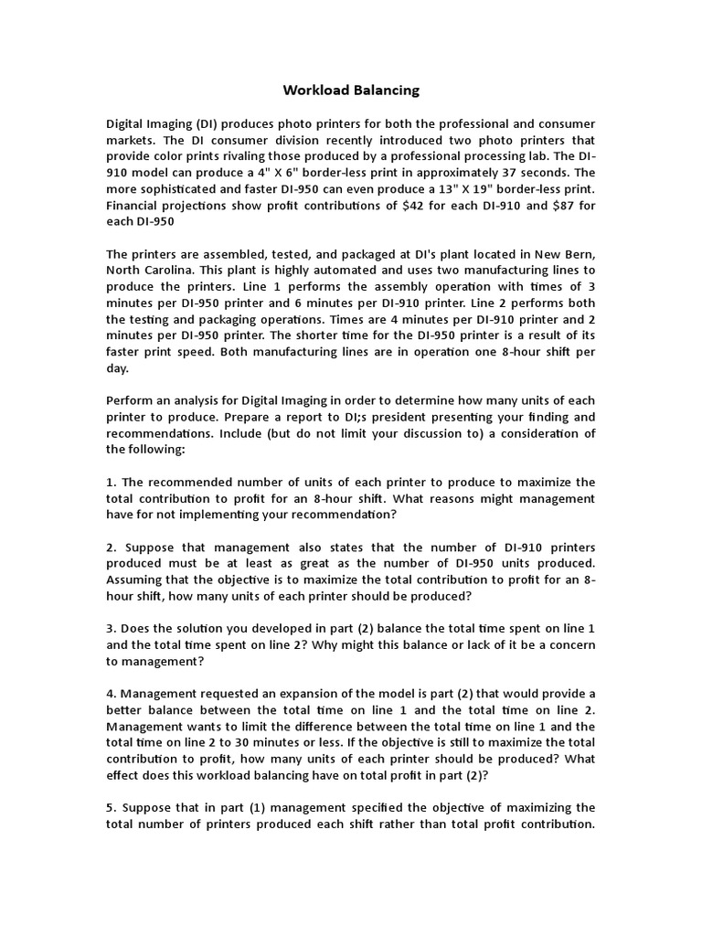 01 Workload Balancing (LP) | PDF | Printer (Computing) | Economies