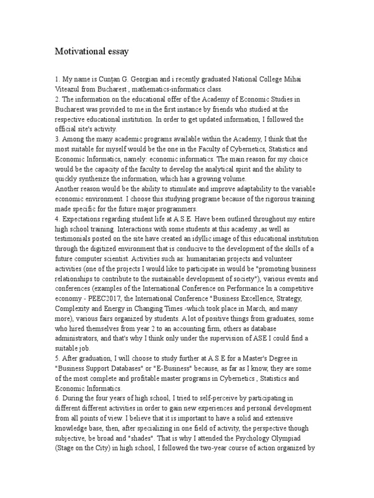 Motivational Essay | PDF | Personal Development | Computer Science