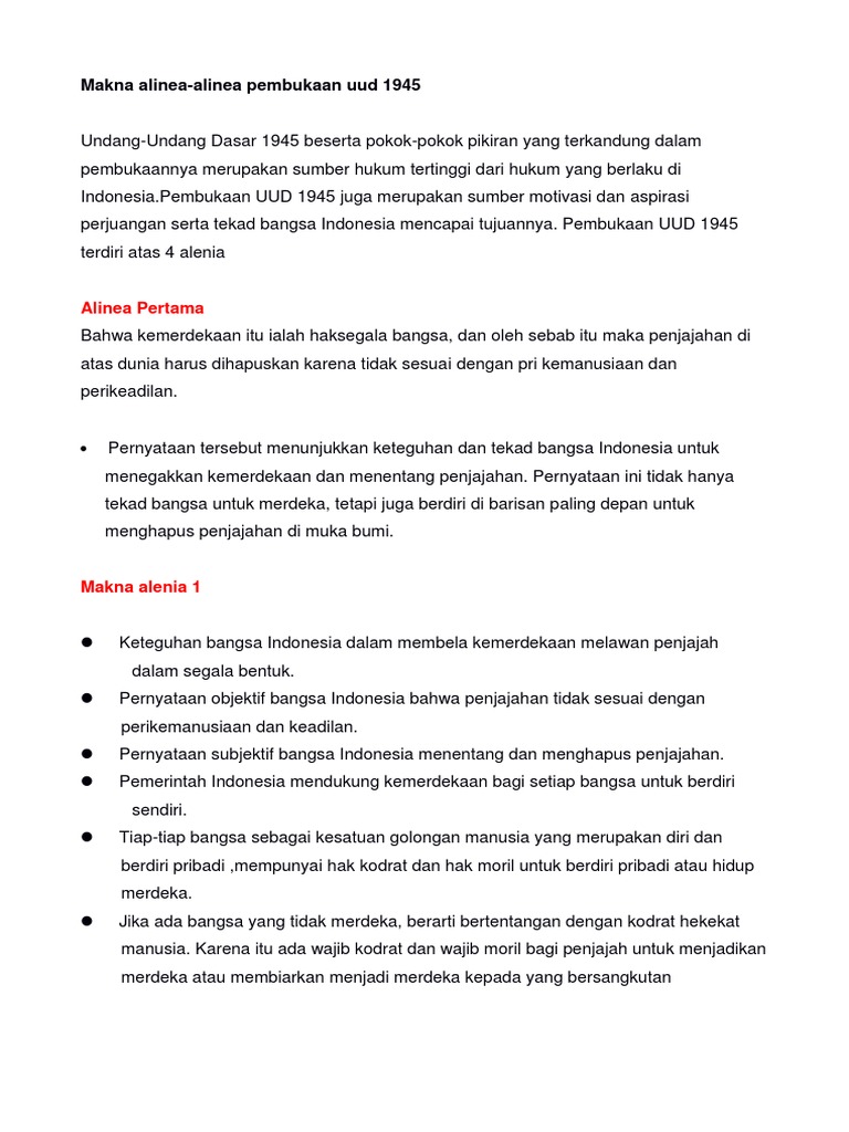 Makna Alinea - Alinea Pembukaan UUD 1945 | PDF