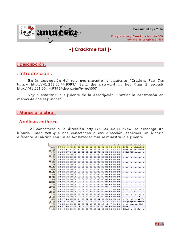 (Pwnium CTF) Crackme Fast by Skuater, Longinos & Nox (Amn3s1a Team) | PDF | Contraseña | Cookie HTTP