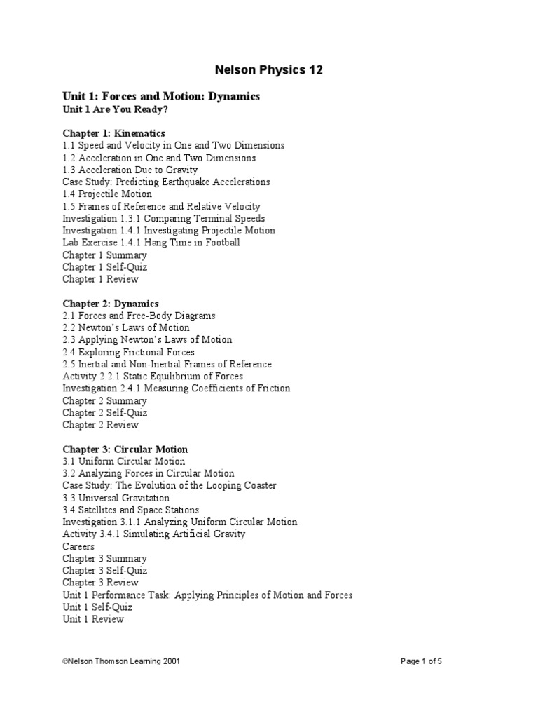 Table of Contents Nelson Physics 12 | PDF | Diffraction | Force