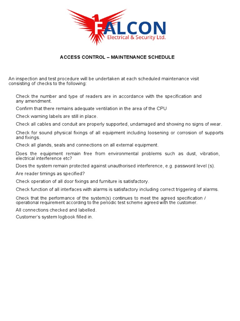 Access Control Maintenance Schedule | PDF | Technology & Engineering