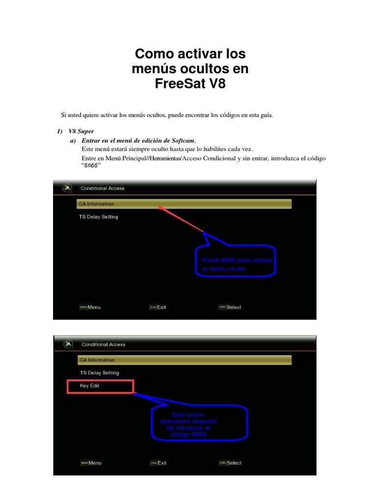 Cómo activar menús ocultos en FreeSat V8 | PDF