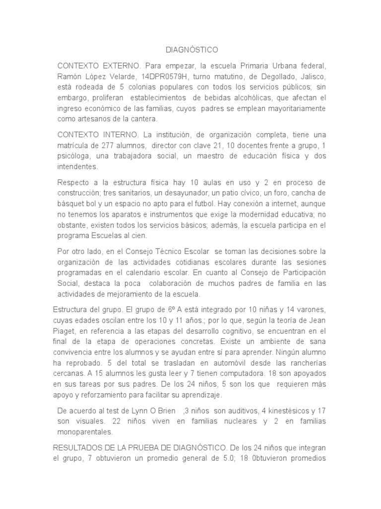 Ejemplo de Diagnóstico | PDF | Educación primaria | Aprendizaje