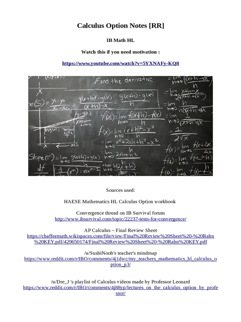 Calculus Option Notes | PDF | Series (Mathematics) | Integral