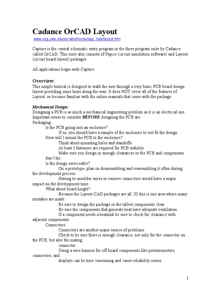 Yale Cadance OrCAD Layout Tutorial | PDF | Electronics | Electromagnetism