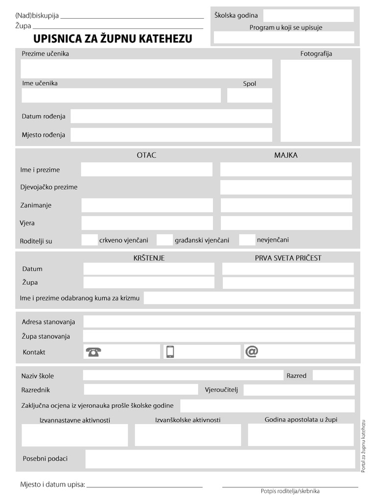 Upisnica Za Župnu Katehezu | PDF