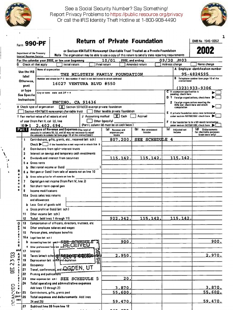 Milstein Family Foundation 2002 | PDF | Taxes | Economies