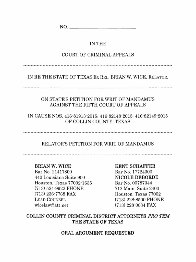 Writ of Mandamus Appendix | PDF | Mandamus | Prosecutor