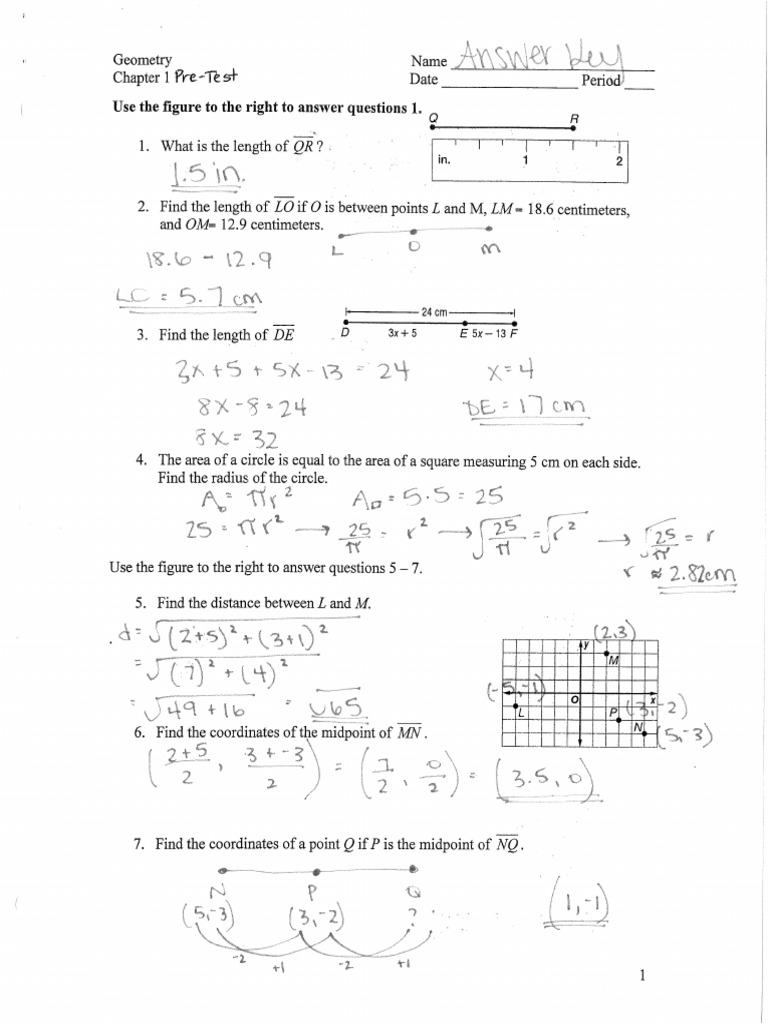G CH 1 Pre-Test Answer Key | PDF