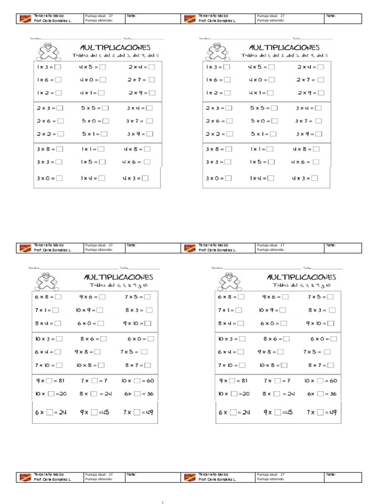 Control de Tablas de Multiplicar | PDF