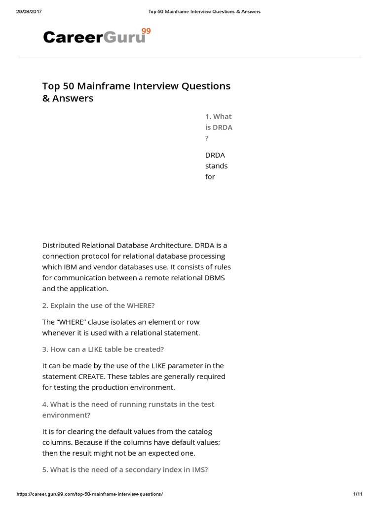 Top 50 Mainframe Interview Questions & Answers PDF | PDF | Database Index | Relational Database