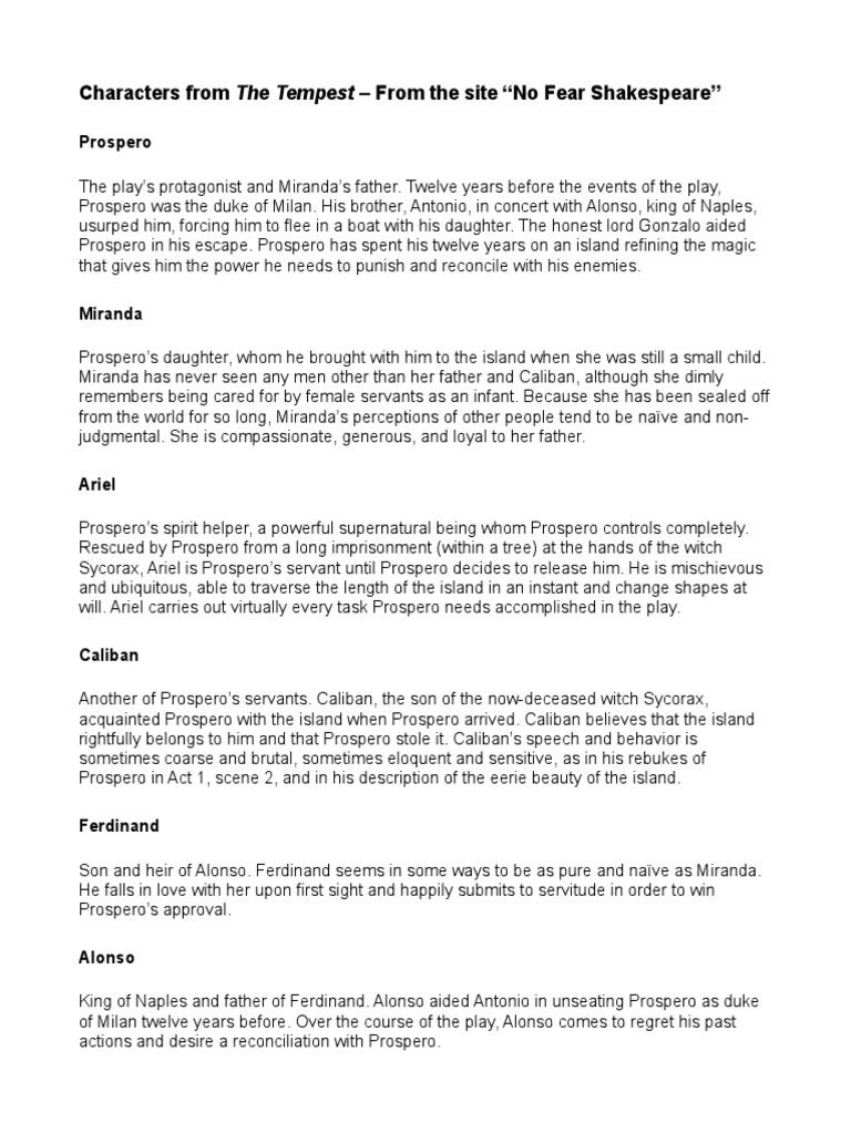 Tempest Characters | PDF | The Tempest | Plays