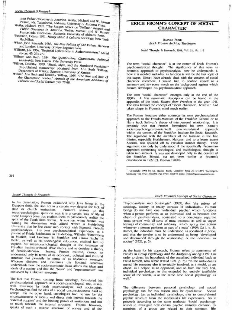 Erich Fromm - Concept of Social Character | Erich Fromm | Psychoanalysis