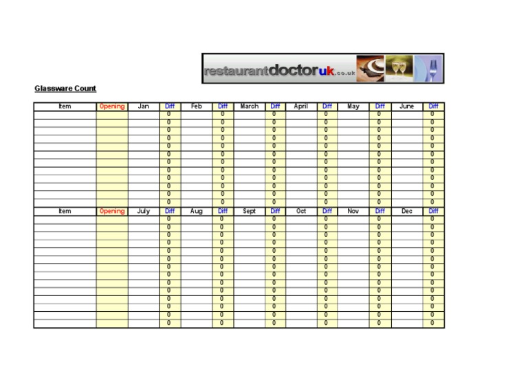 Glassware (Glassware Stock Take Spreadsheet) | PDF
