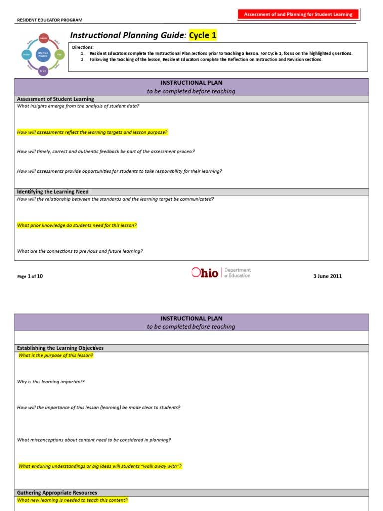 Cycle 1 Instructional Planning Guide | PDF | Educational Assessment ...