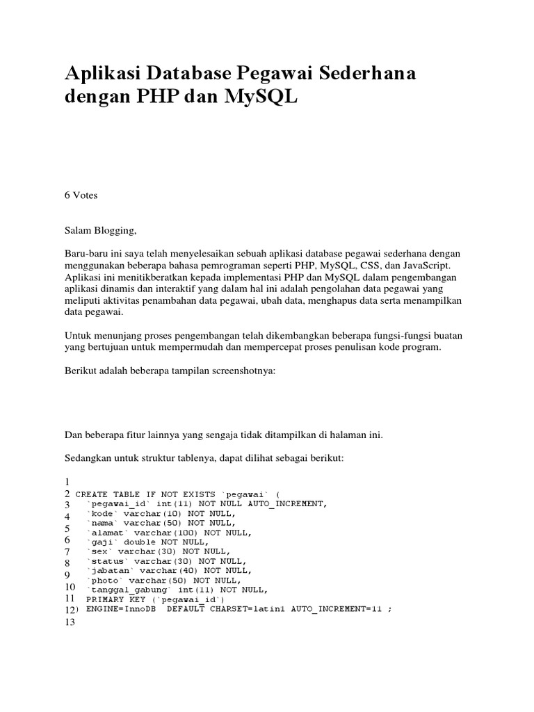 Aplikasi Database Pegawai Sederhana Dengan PHP | PDF
