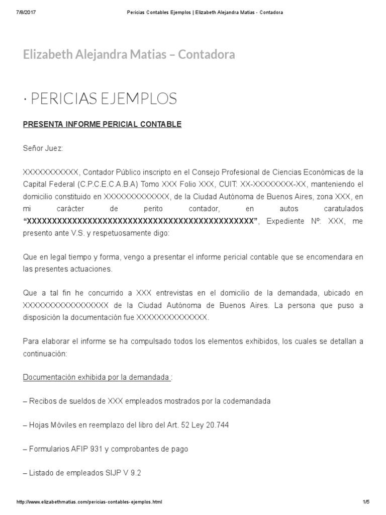 Pericias Contables Ejemplos - Elizabeth Alejandra Matias - Contadora ...