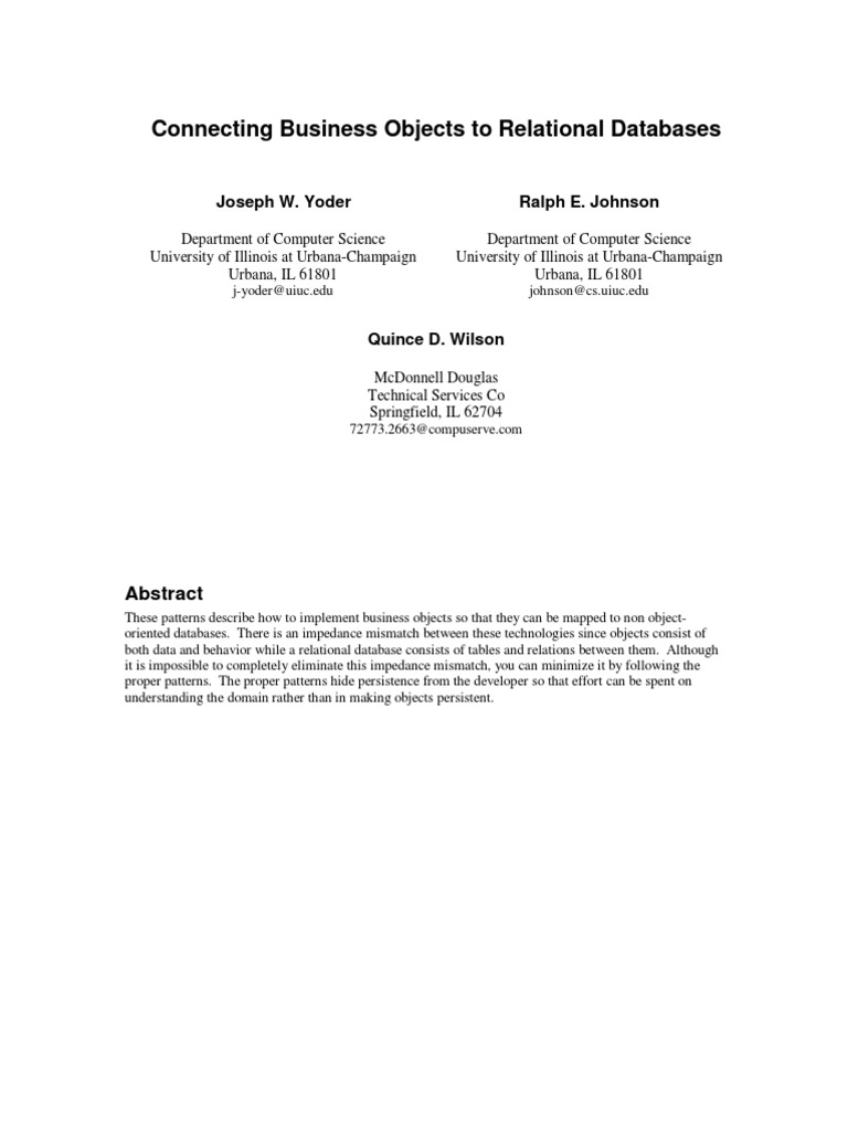 Connecting Business Objects To Relational Databases | PDF | Object (Computer Science) | Databases