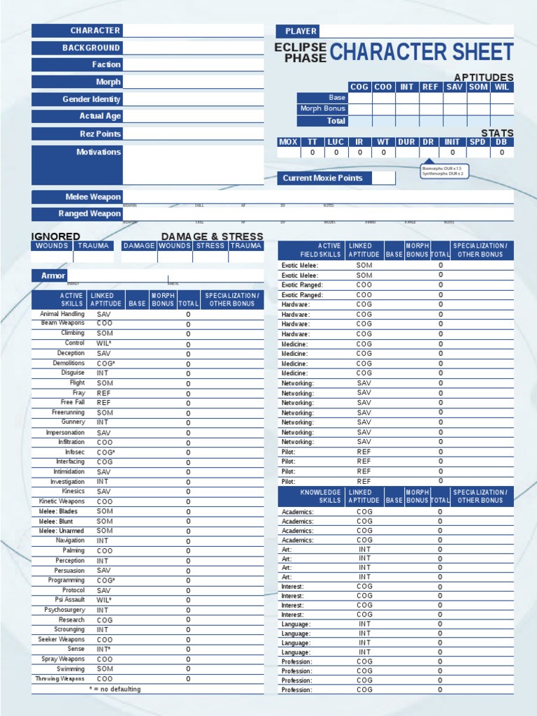 Character Sheet: Eclipse Phase | PDF
