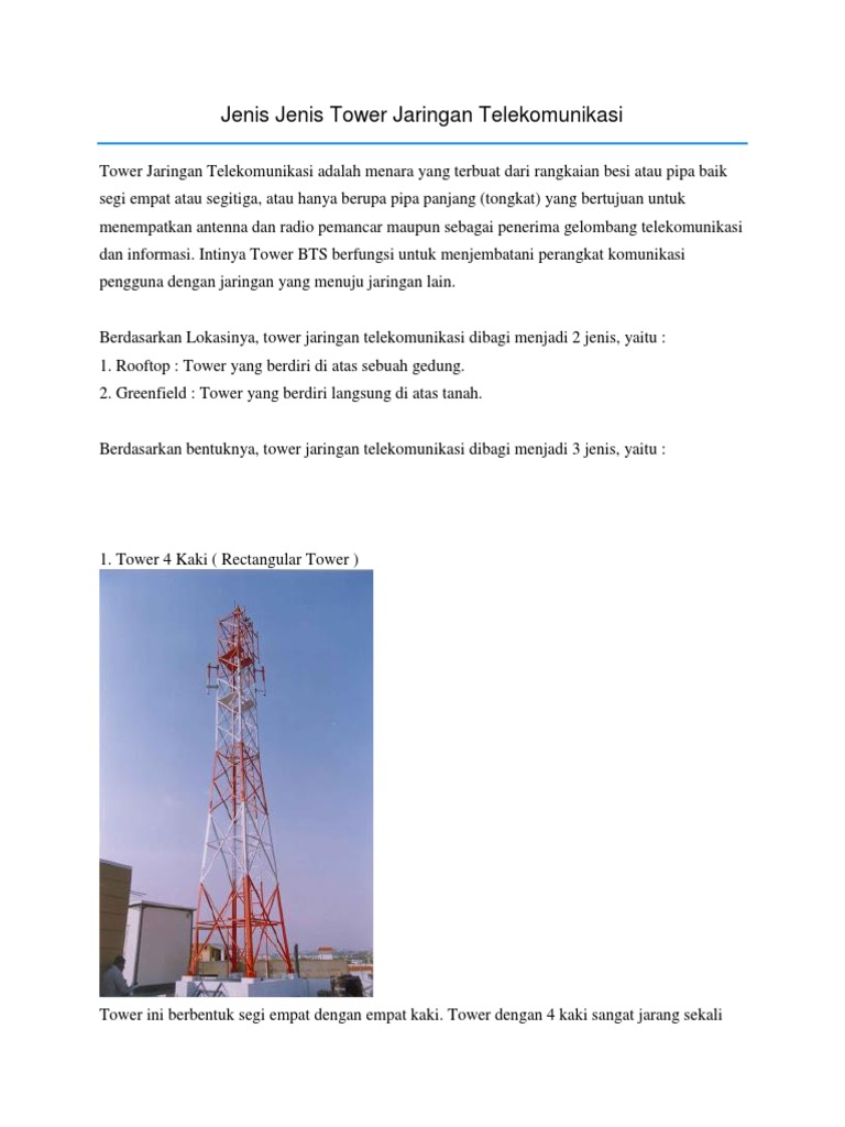 Jenis Jenis Tower Jaringan Telekomunikasi | PDF | Teknologi & Rekayasa