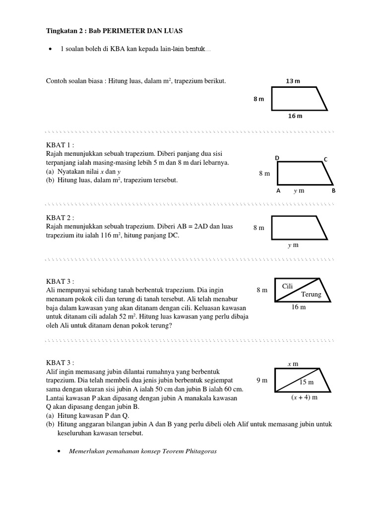 Tingkatan 2 - Perimeter Dan Luas | PDF