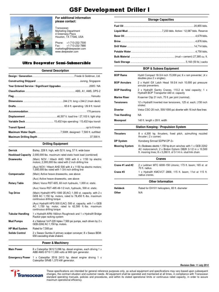 GSF Development Driller I | PDF | Horsepower | Engines