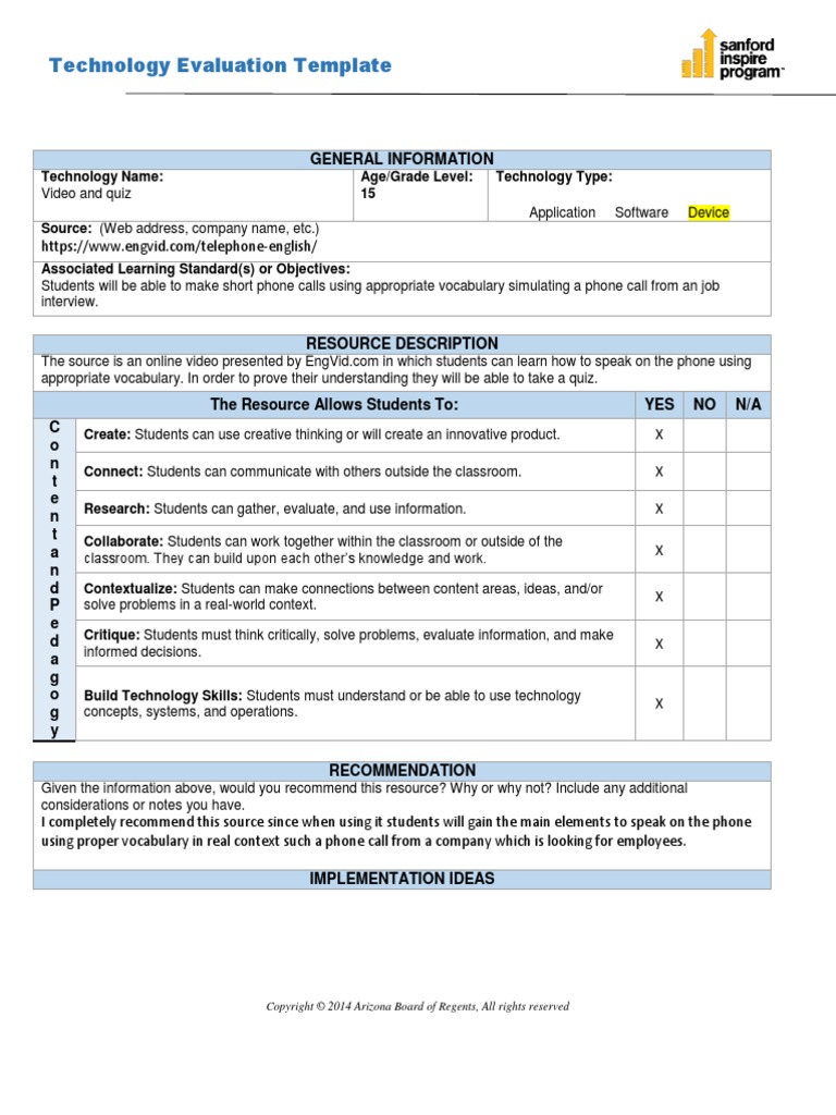 Technology Evaluation Form 2 | PDF | Learning | Cognition