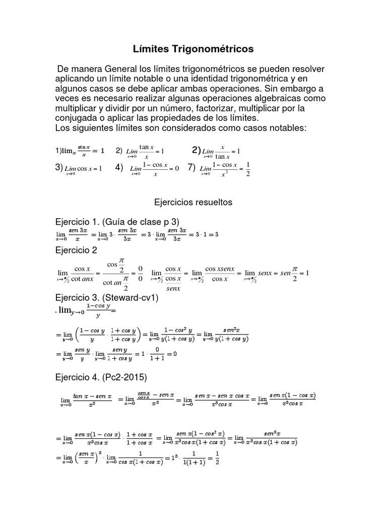 Límites Trigonométricos Notables y Ejercicios | PDF | Enseñanza de ...
