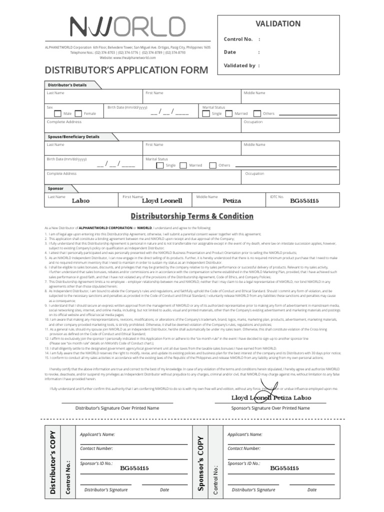 New Distributor's Application Form | PDF | Advertising | Employment