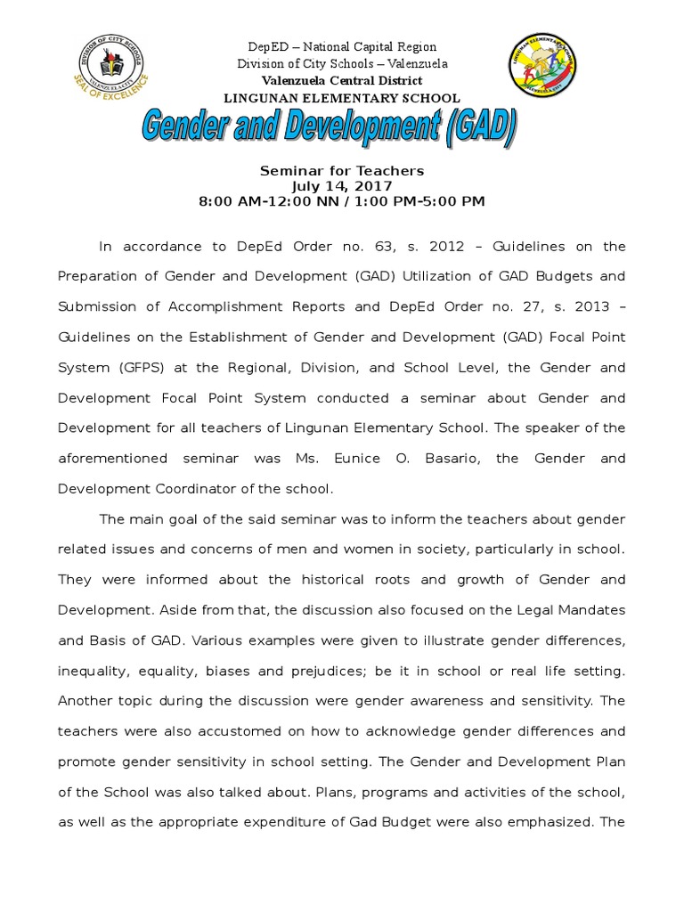 Narrative Report | Gender And Development | Gender