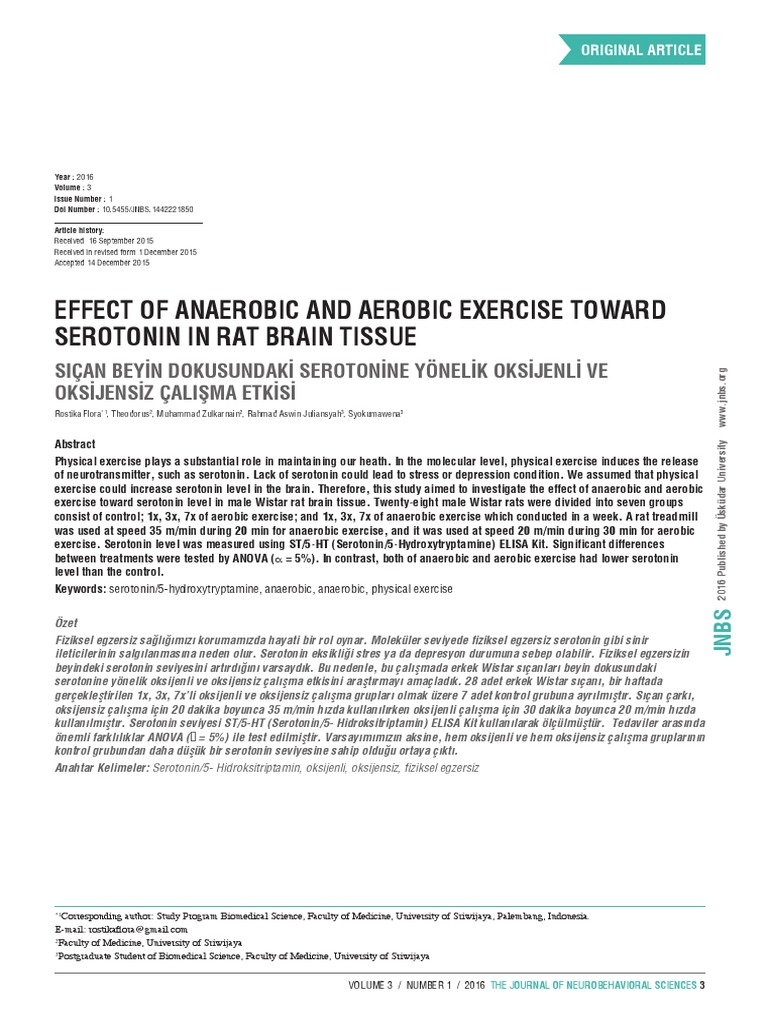 Effect of Exercise on Serotonin Levels in Rat Brain Tissue | PDF ...