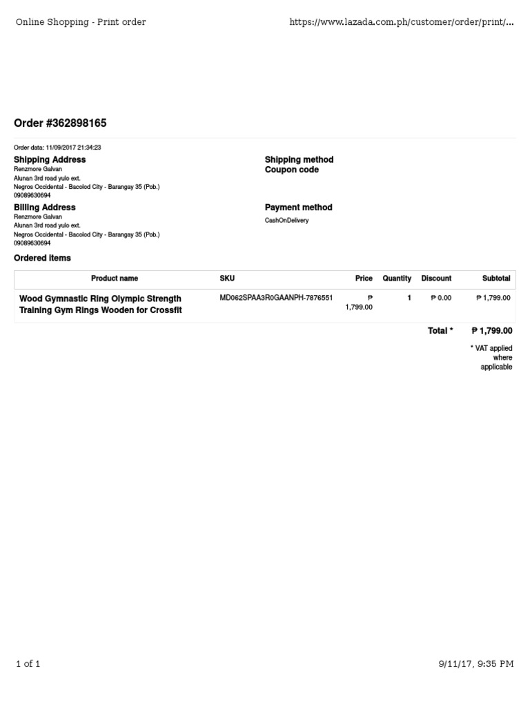 Order #362898165: Online Shopping - Print Order | PDF