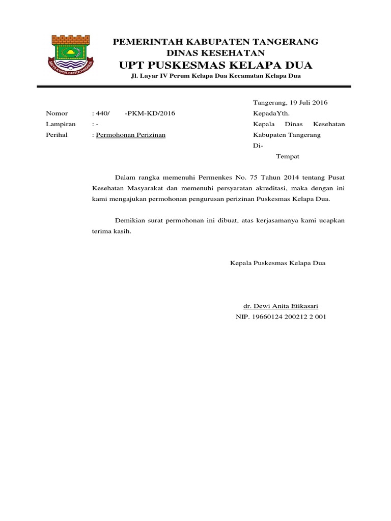 Surat Perizinan Puskesmas Kelapa Dua Pdf
