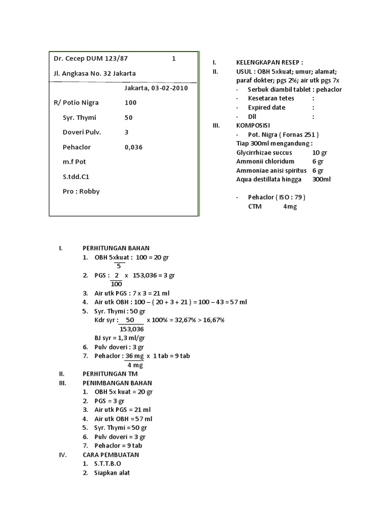 Resep Obat Pulvis dan Potio Nigra | PDF